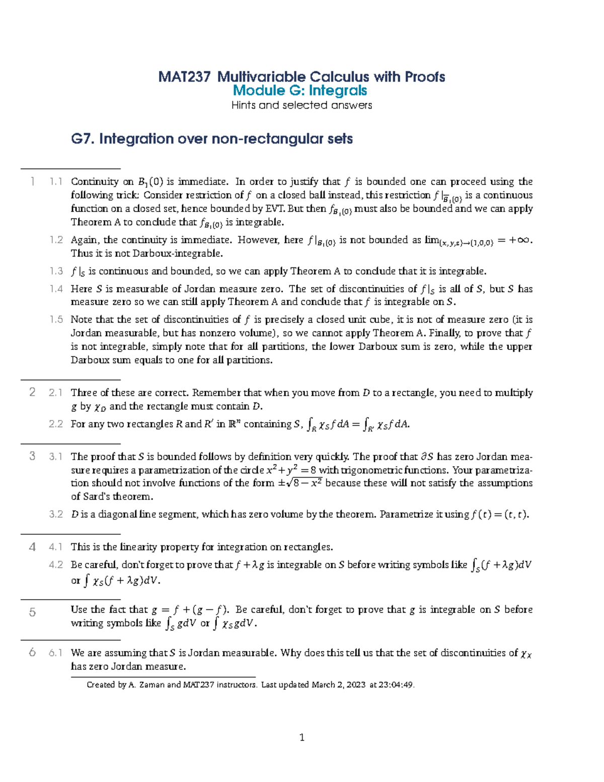 Mat237-g7-hints - study materials - MAT237 Multivariable Calculus with Proofs Module G ...