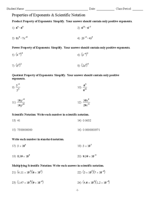 Propertiesof Exponents Scientific Notation Student Worksheet-1 - ©k [ 2 ...