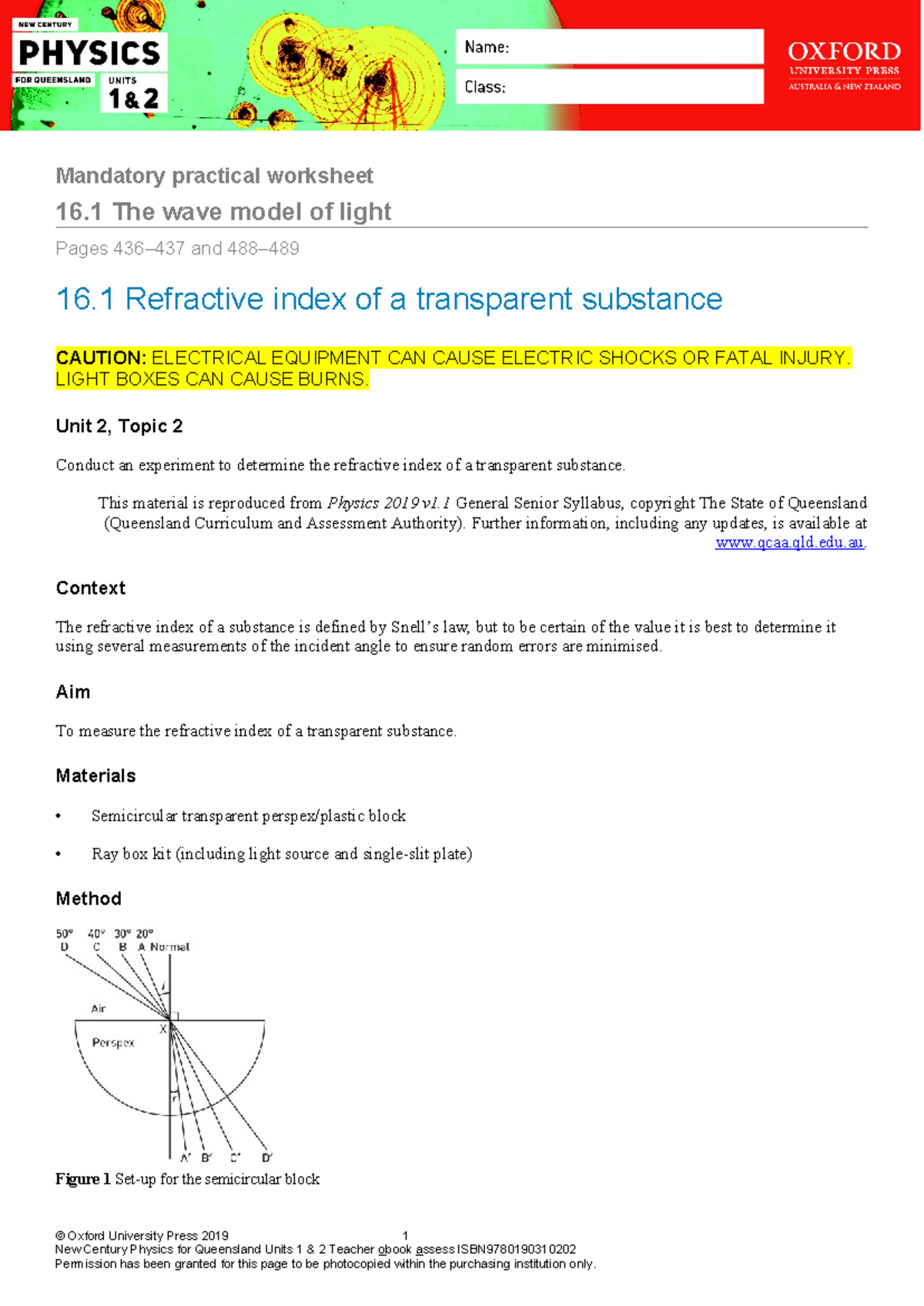 Refractive Index Prac Sheet - Mandatory practical worksheet 16 The wave ...