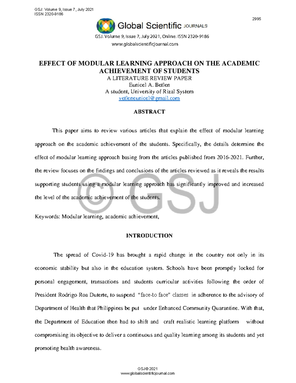 Effect OF Modular Learning Approach ON THE Academic Achievement OF ...