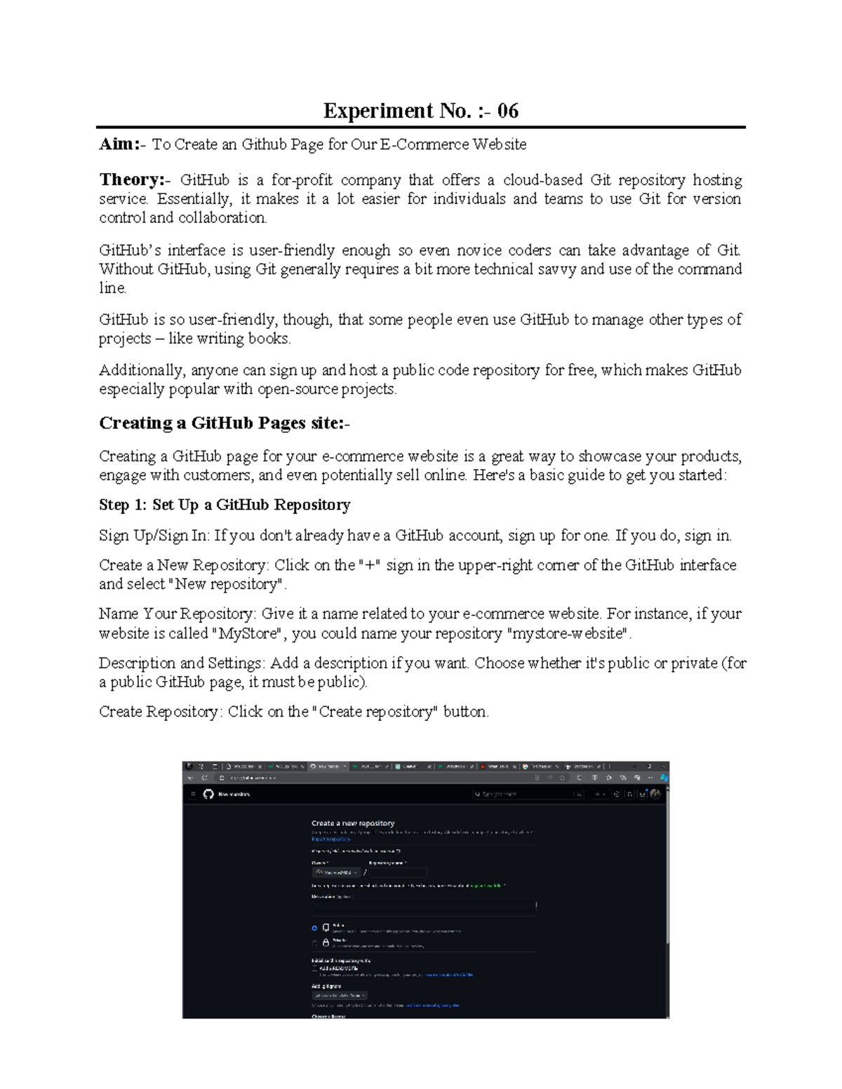 Experiment No 6 - :- 06 Aim:- To Create an Github Page for Our E ...