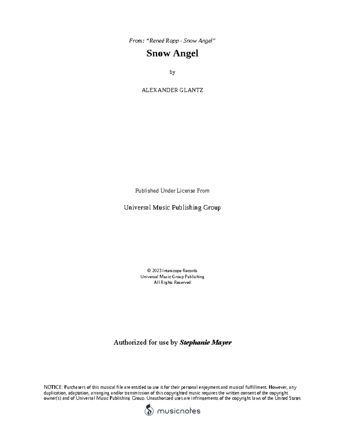 Snow Angel - From: “Reneé Rapp - Snow Angel” Snow Angel by ALEXANDER ...