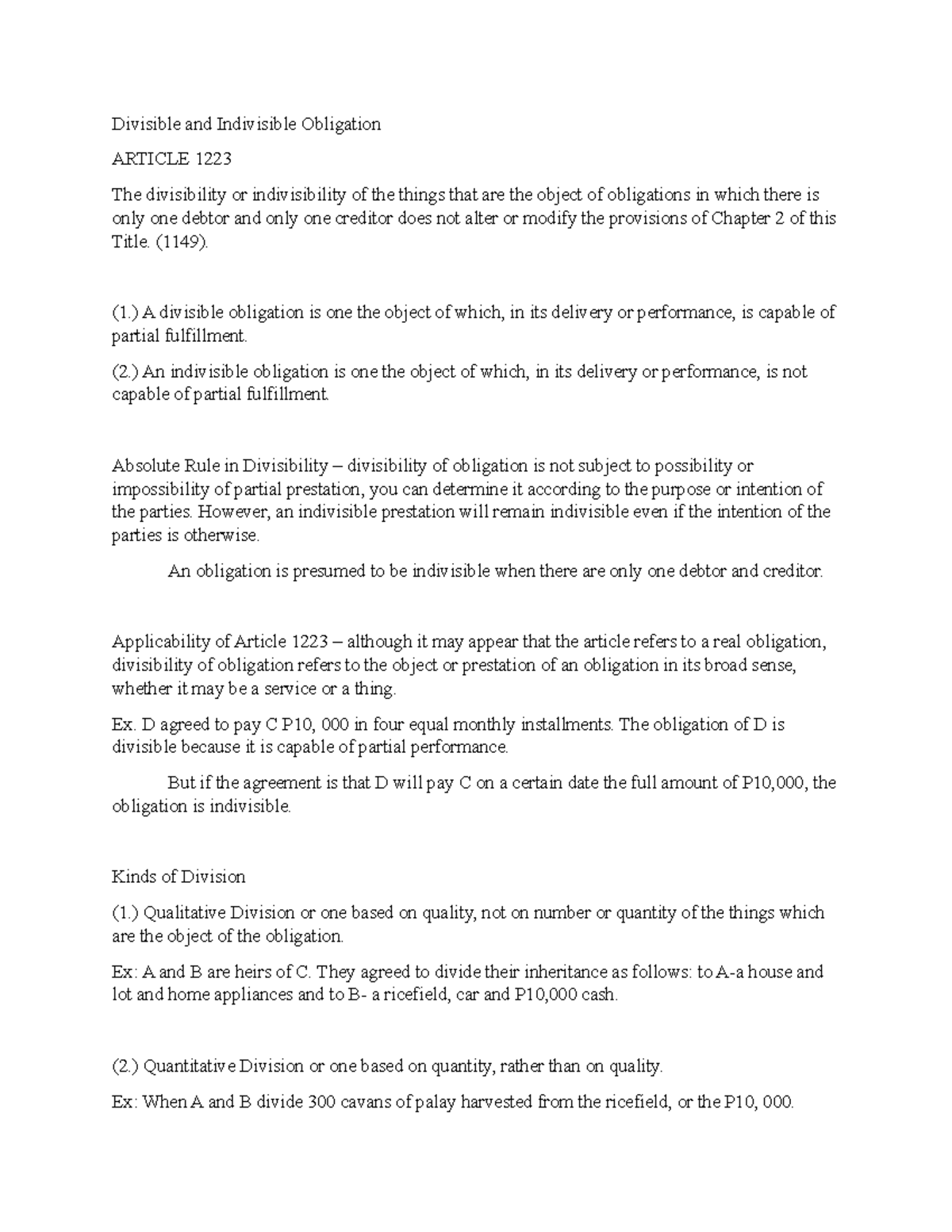 Divisible and Indivisible Obligation - Divisible and Indivisible ...