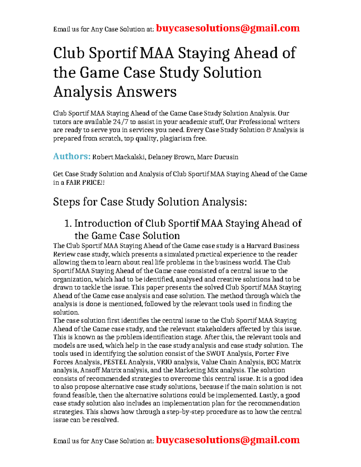 Case Solution Club Sportif MAA Staying Ahead of the Game - Club Sportif ...