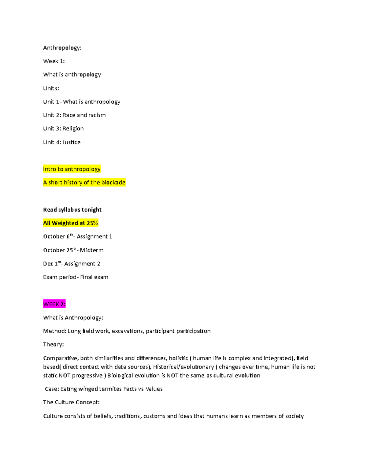 Anthropology Notes - Anthropology: Week 1: What is anthropology Units ...