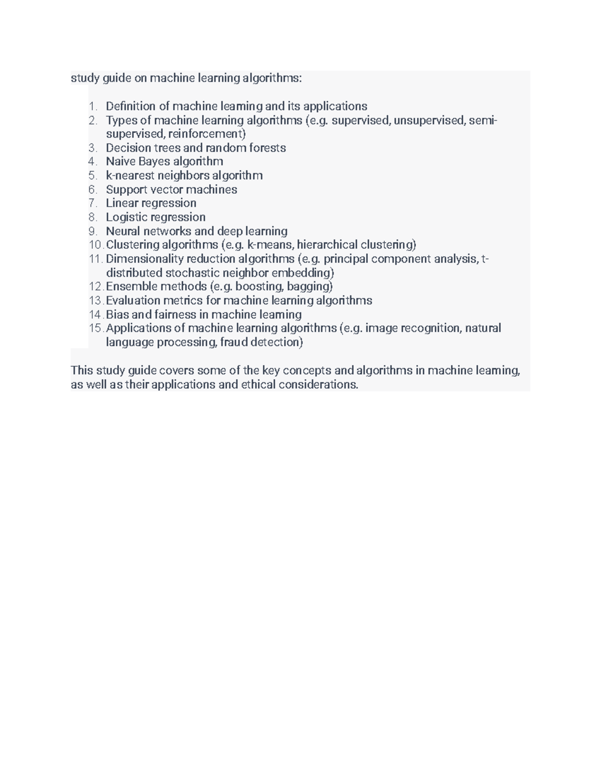 Study guide on machine learning algorithms - study guide on machine ...