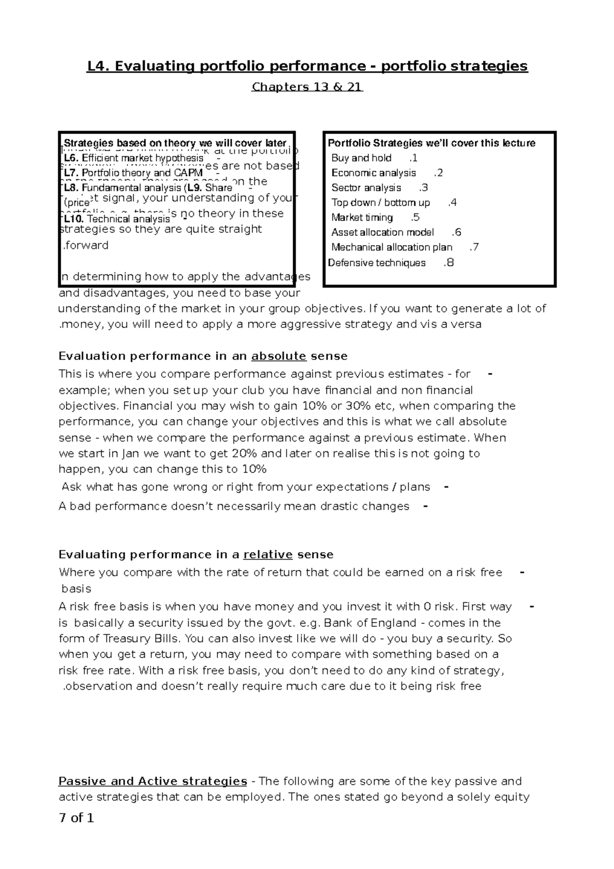 L4. Evaluating portfolio performance - portfolio strategies - L4 ...
