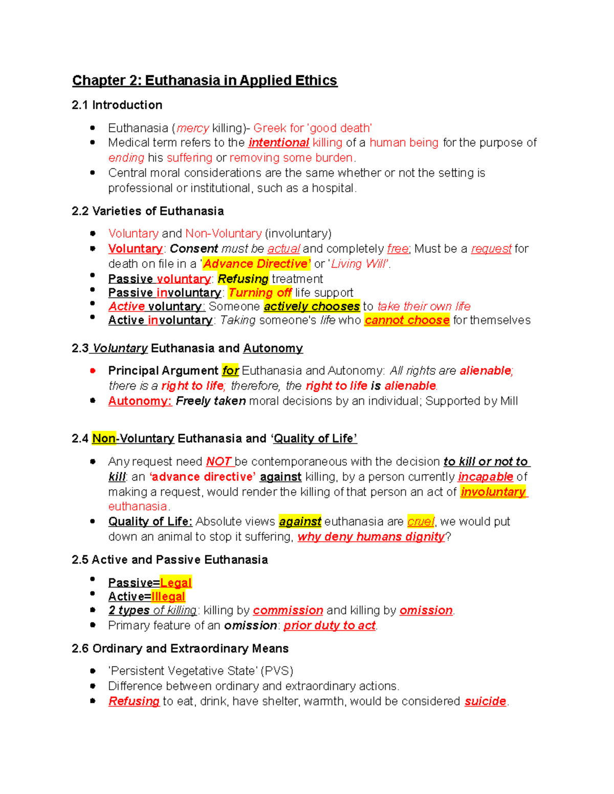Study Guide #3 - Chapter 2: Euthanasia in Applied Ethics 2 Introduction ...