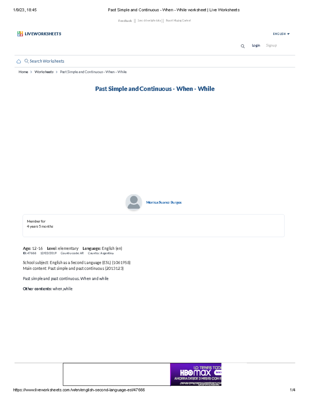 Past Simple and Continuous - When - While worksheet Live Worksheets - Feedback || Sync old ...