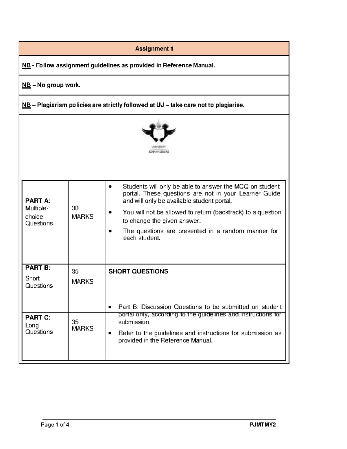 Pjmtmy 2 Assessment 1 - 2nd Year Assignment - Assignment 1 NB - Follow assignment guidelines as ...