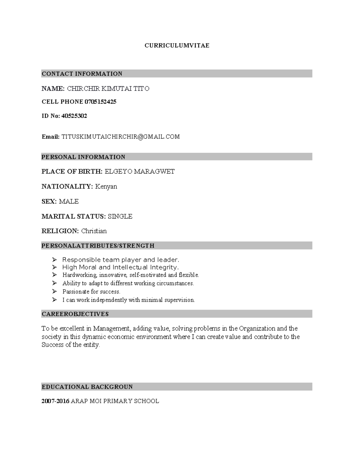 EDNA'S CV(1) - discriptive cv - CURRICULUMVITAE CONTACT INFORMATION ...