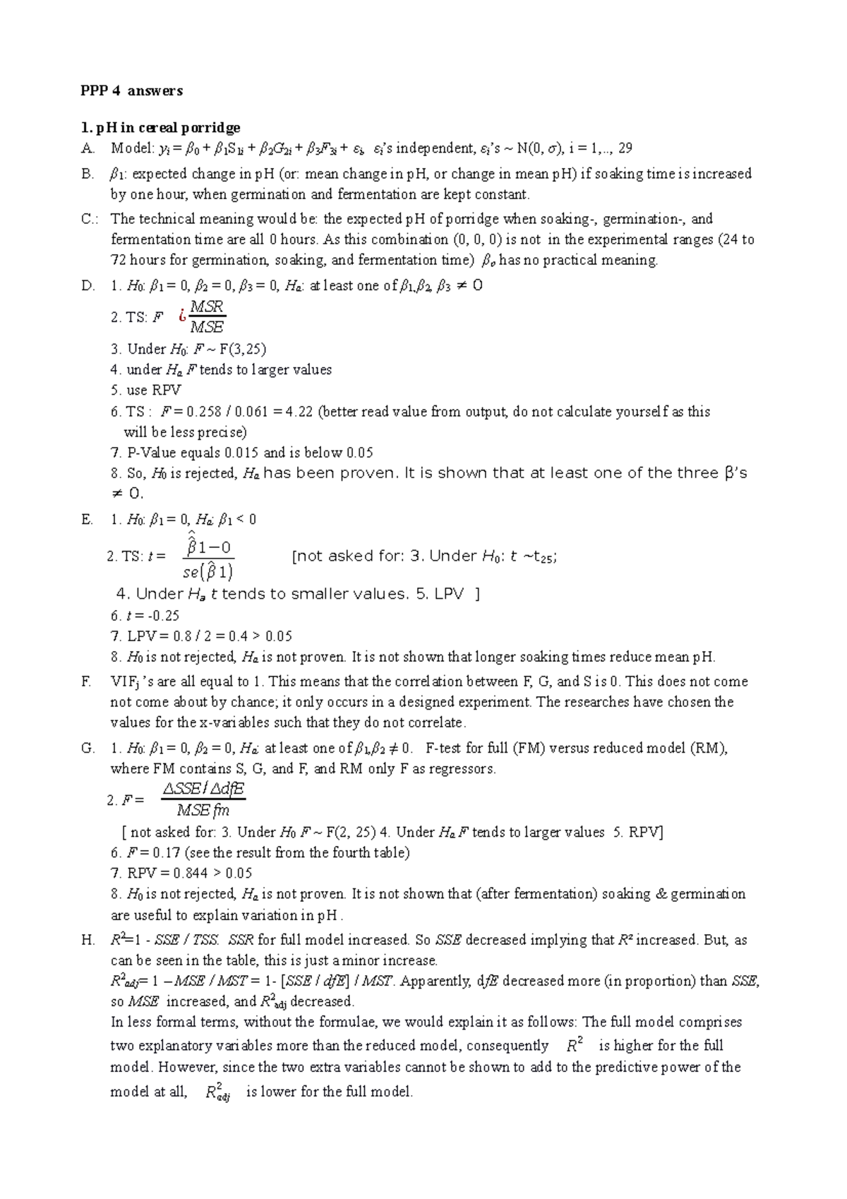 PPP 4 - Solutions - Answers to Pen Paper Practical - PPP 4 answers 1 ...