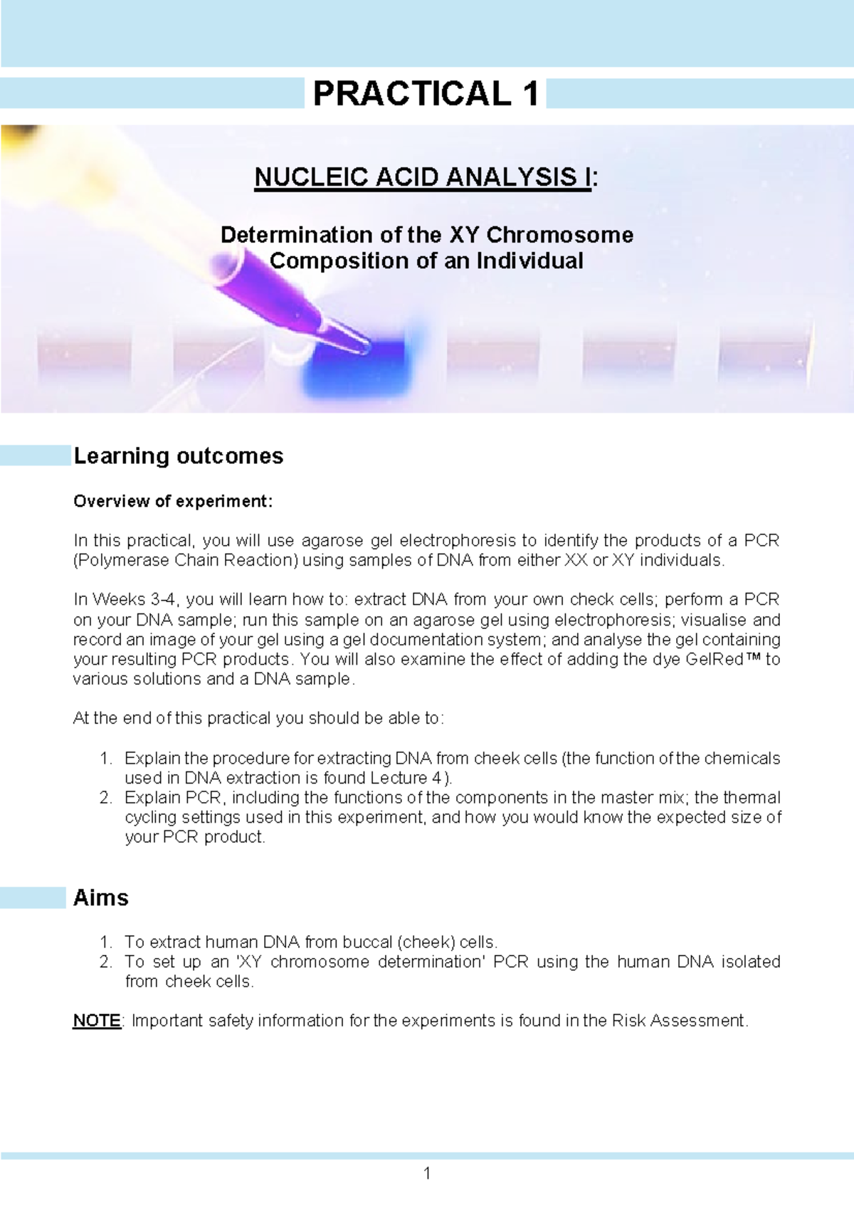 BIOC2201 Practical 1 Week 3 Student Notes - PRACTICAL 1 NUCLEIC ACID ...