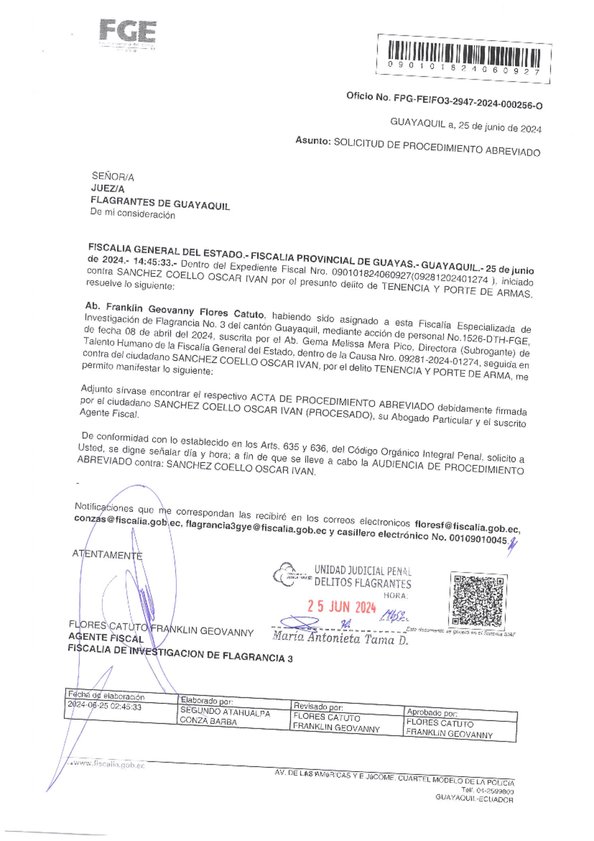 Escrito - FGE 0 9 0 0 1 8 2 4 0 6 0 9 2 7 Oficio No. GUAYAQUIL a, 25 de junio de 2024 Asunto ...