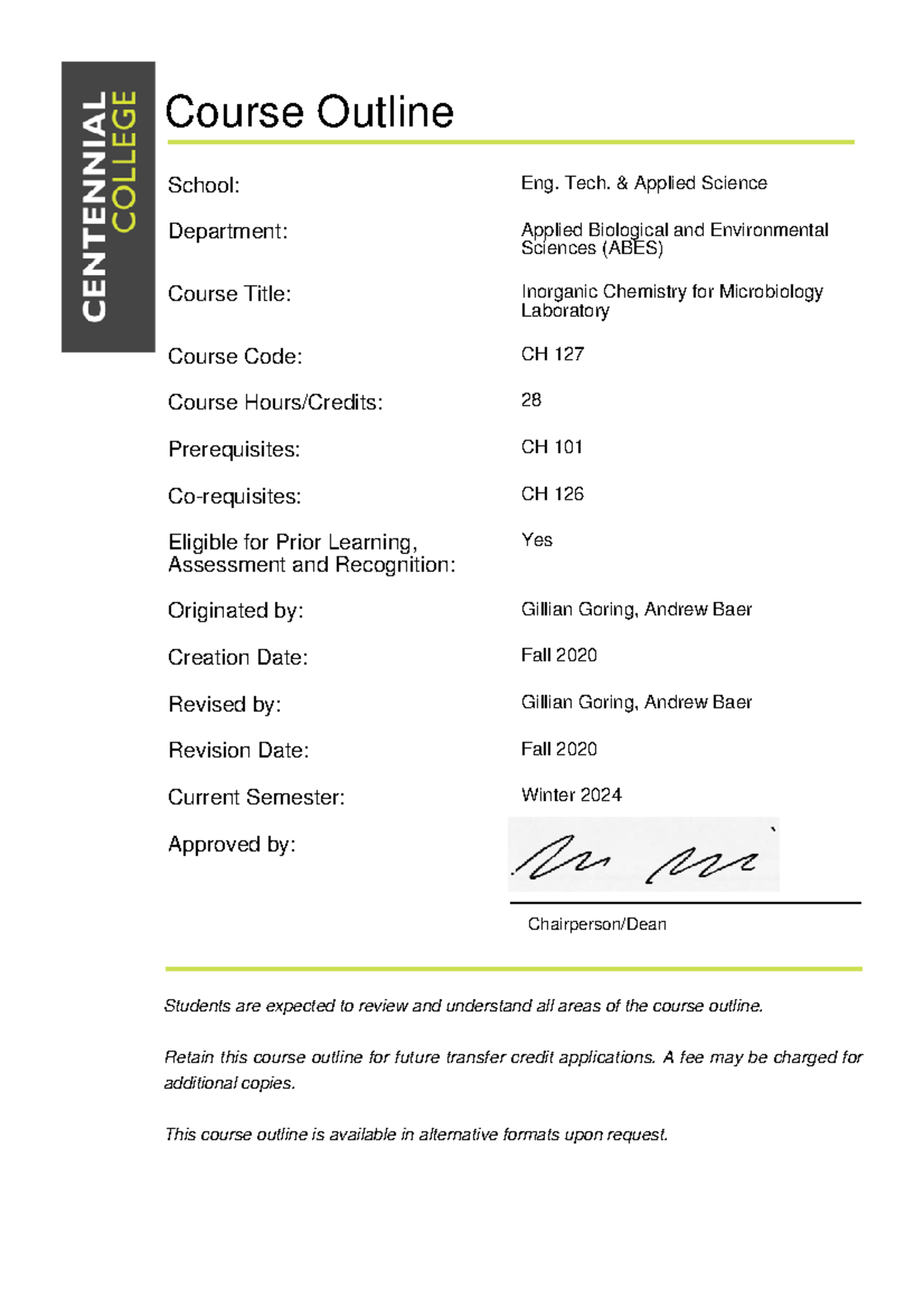 COCO CH 127 W24 Revised Lee Kiran and Goring - Course Outline ...