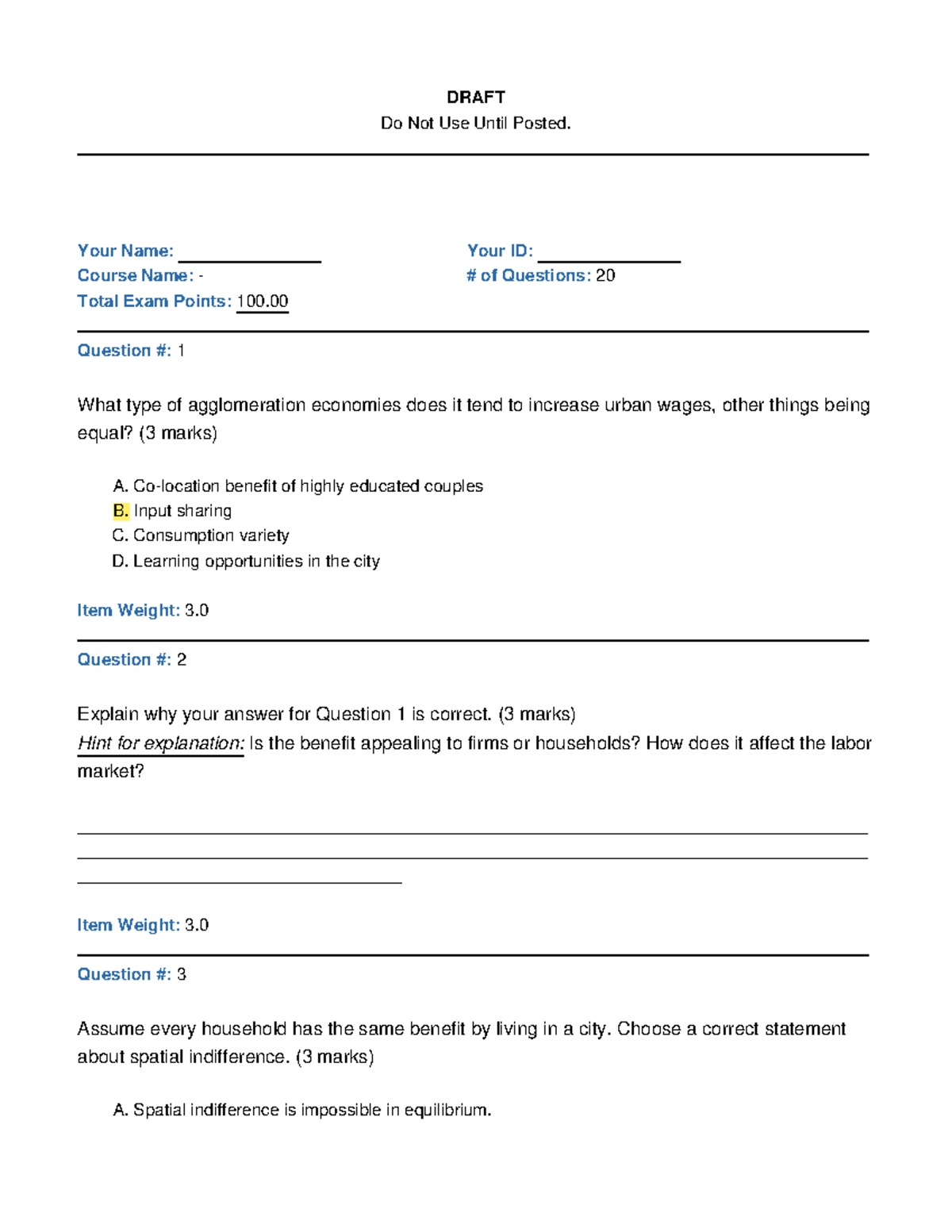 RE2705 AY2122 Sem 1 Final Exam - DRAFT Do Not Use Until Posted. Your ...