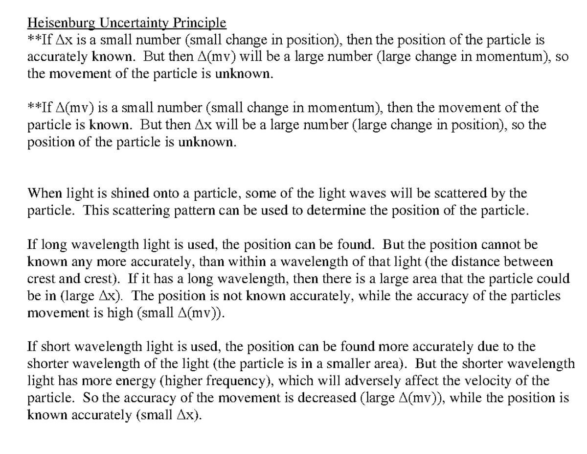 Uncertainty principle slide notes - Heisenburg Uncertainty Principle ...
