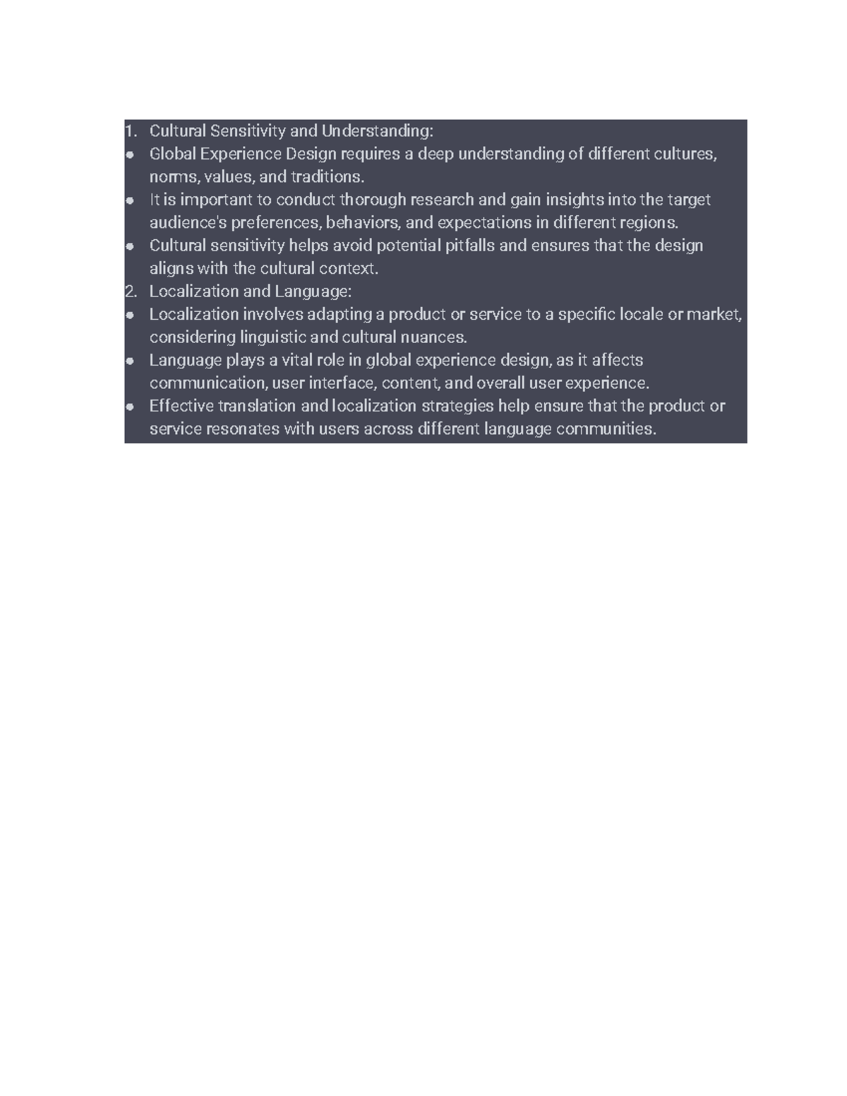 Global notes - Cultural Sensitivity and Understanding: Global ...