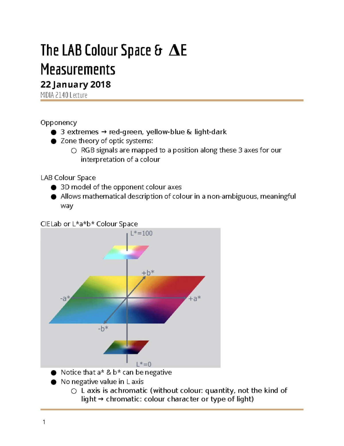 Lecture 5: The LAB Colour Space & 𝚫E Measurements - The LAB Colour ...