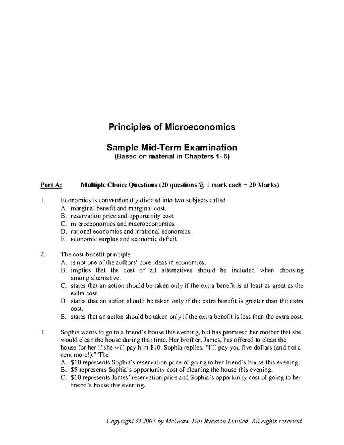 Principles of Microeconomics Sample Mid - Sample Mid-Term Examination ...