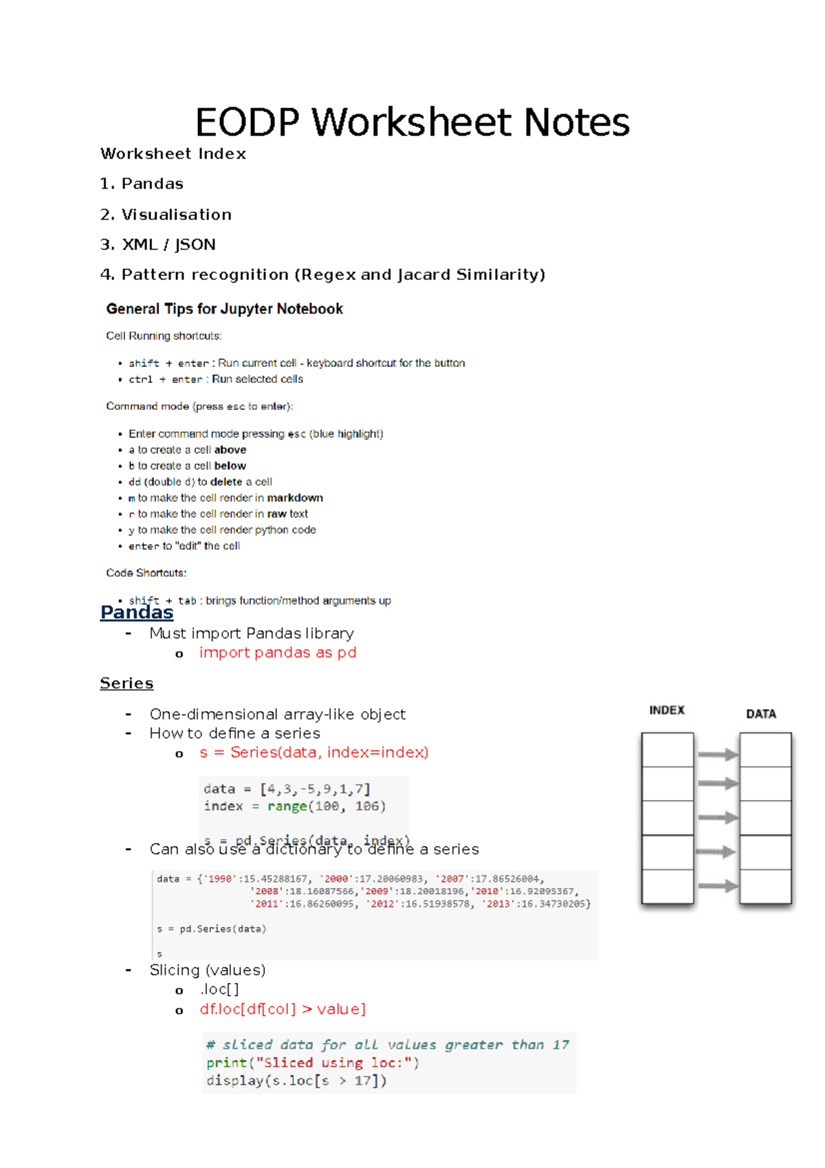 EODP Worksheet Notes - EODP Worksheet Notes Worksheet Index 1. Pandas 2 ...