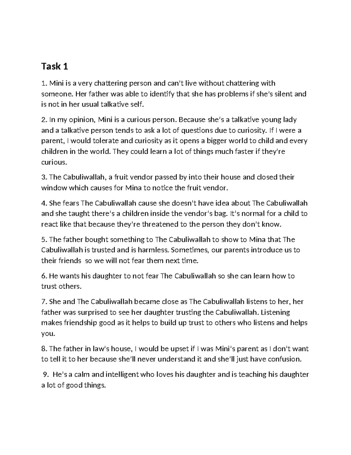 Tibola - Task 1 Mini is a very chattering person and can’t live without ...