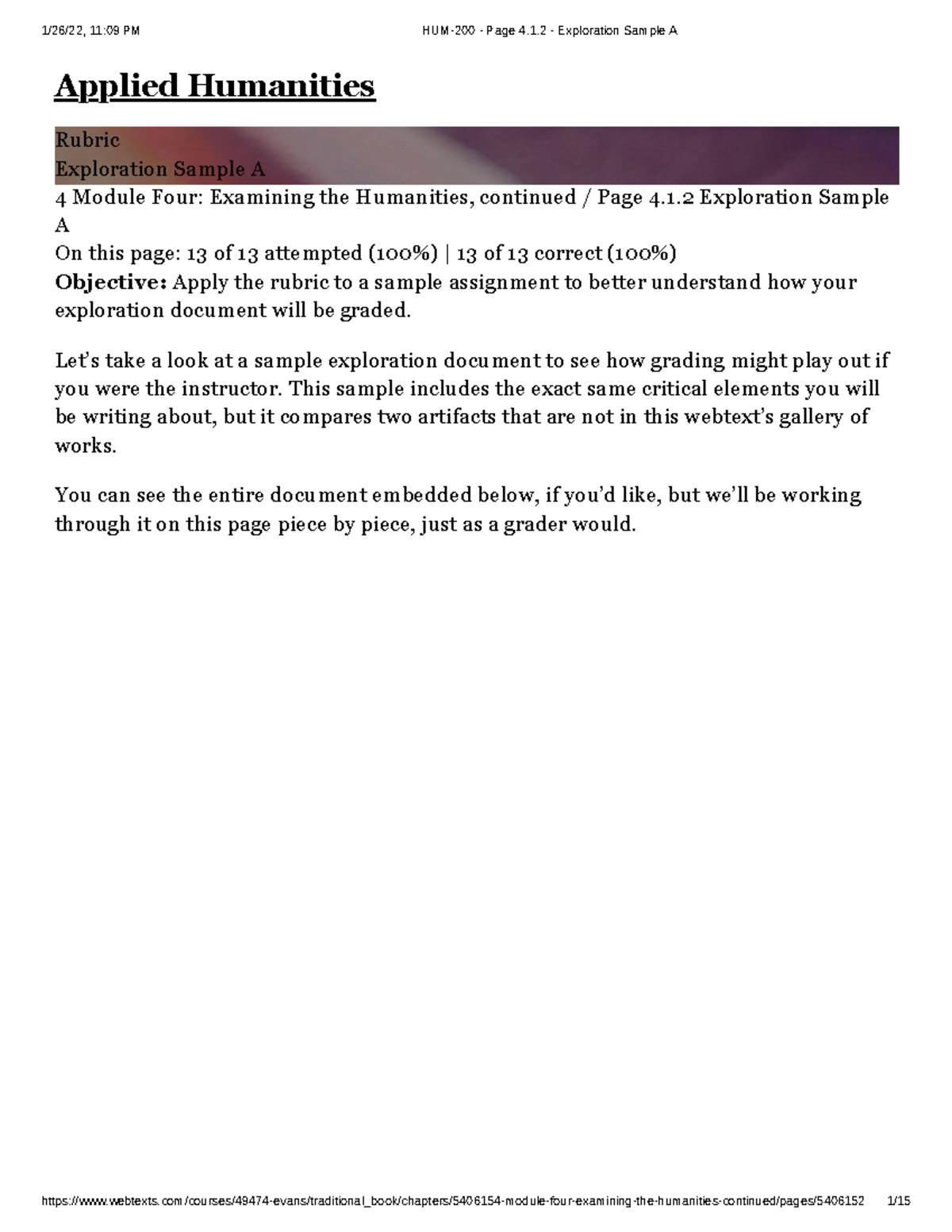 Assignment HUM-200 - Page 4.1.2 - Exploration Sample A - Applied ...