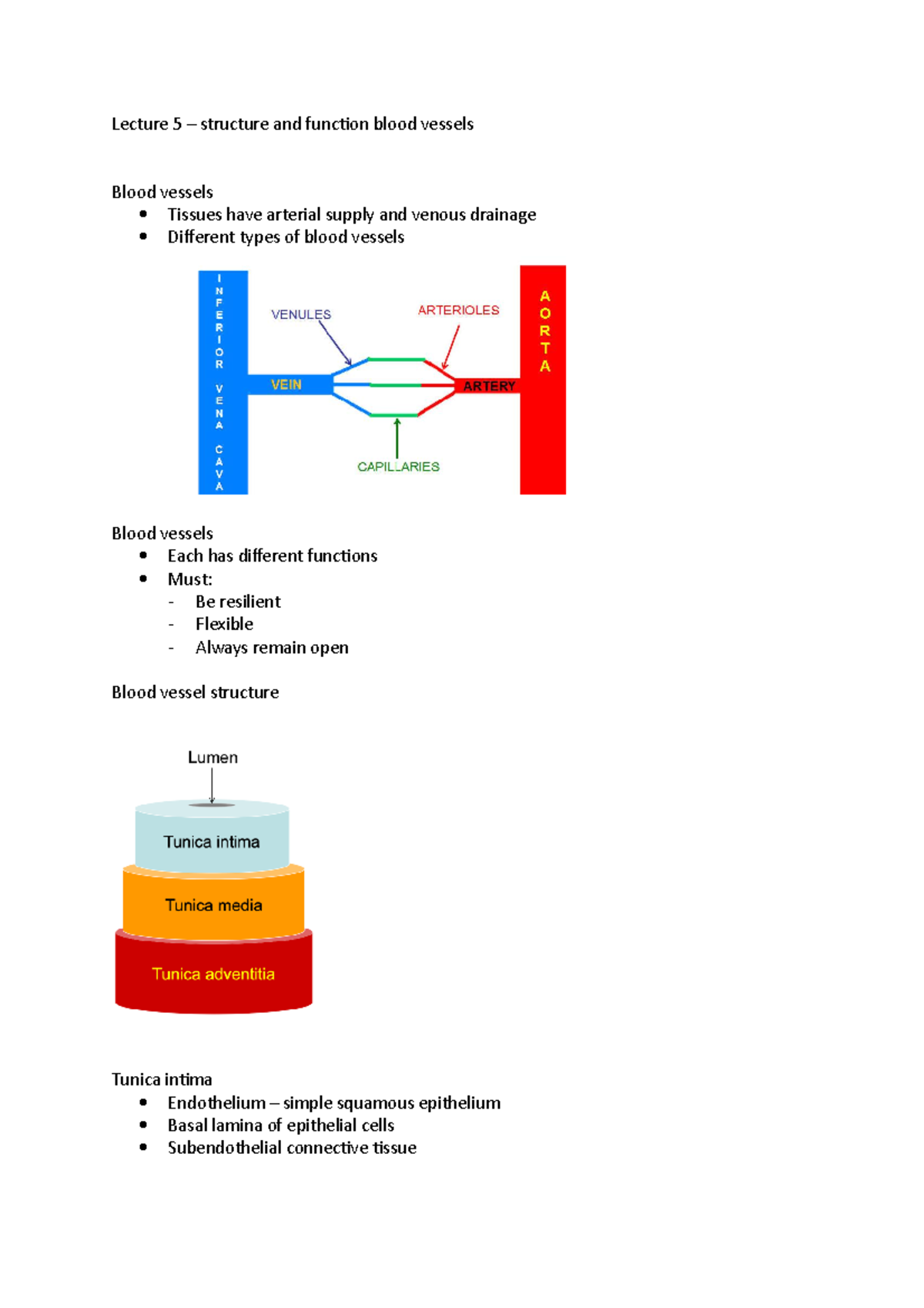Lecture Topic 5 - Lecture 5 – structure and function blood vessels ...