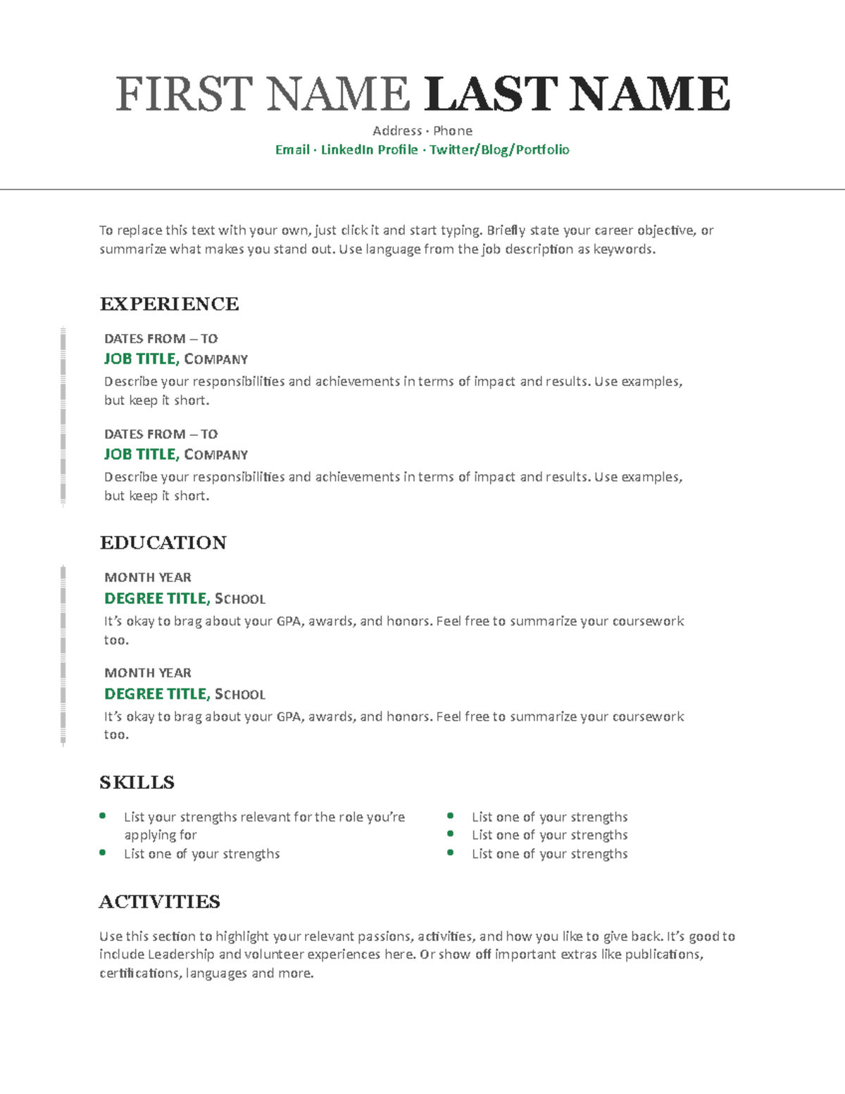 Sample resume - FIRST NAME LAST NAME Address · Phone Email · LinkedIn ...