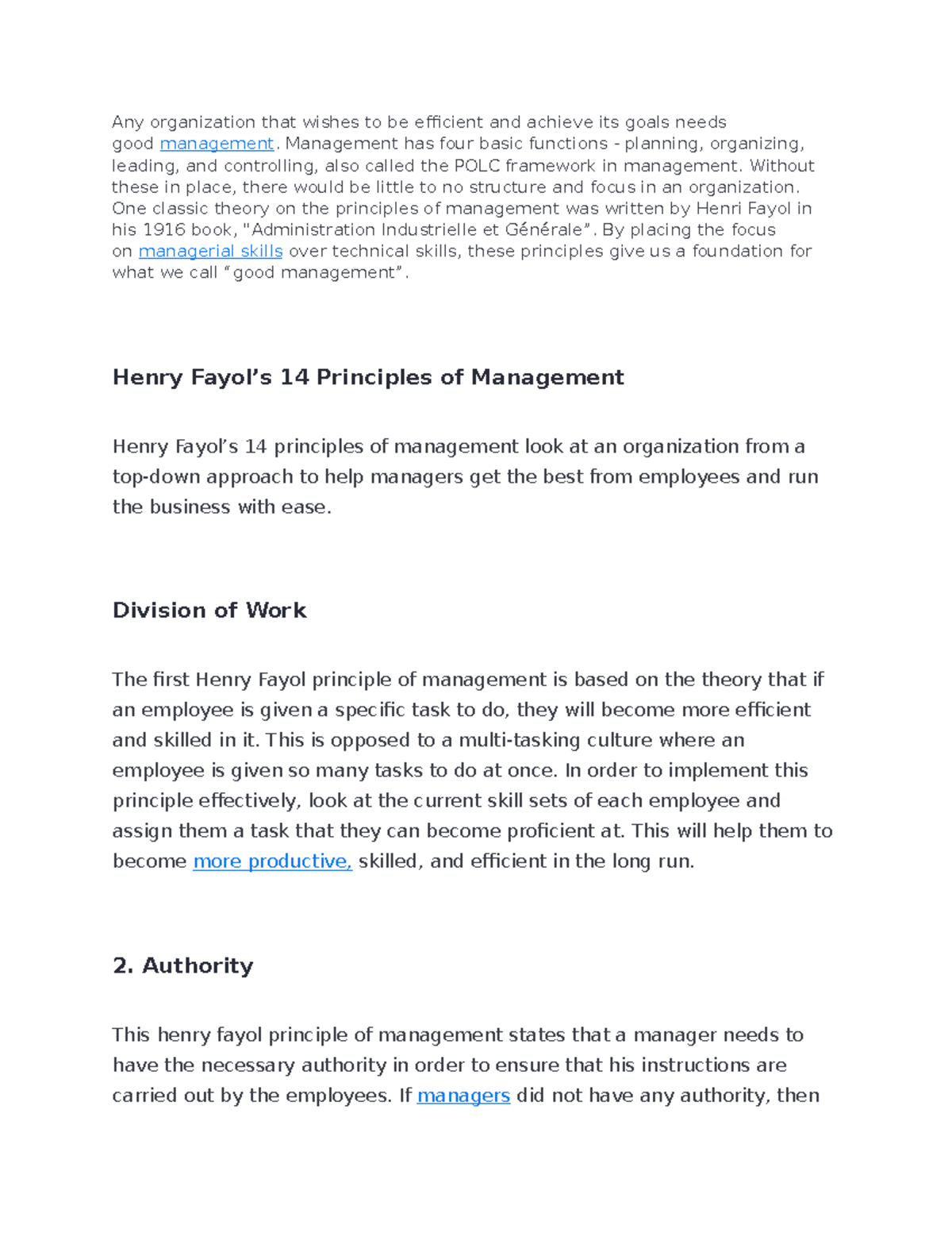 14 Principle OF Management - Any organization that wishes to be ...