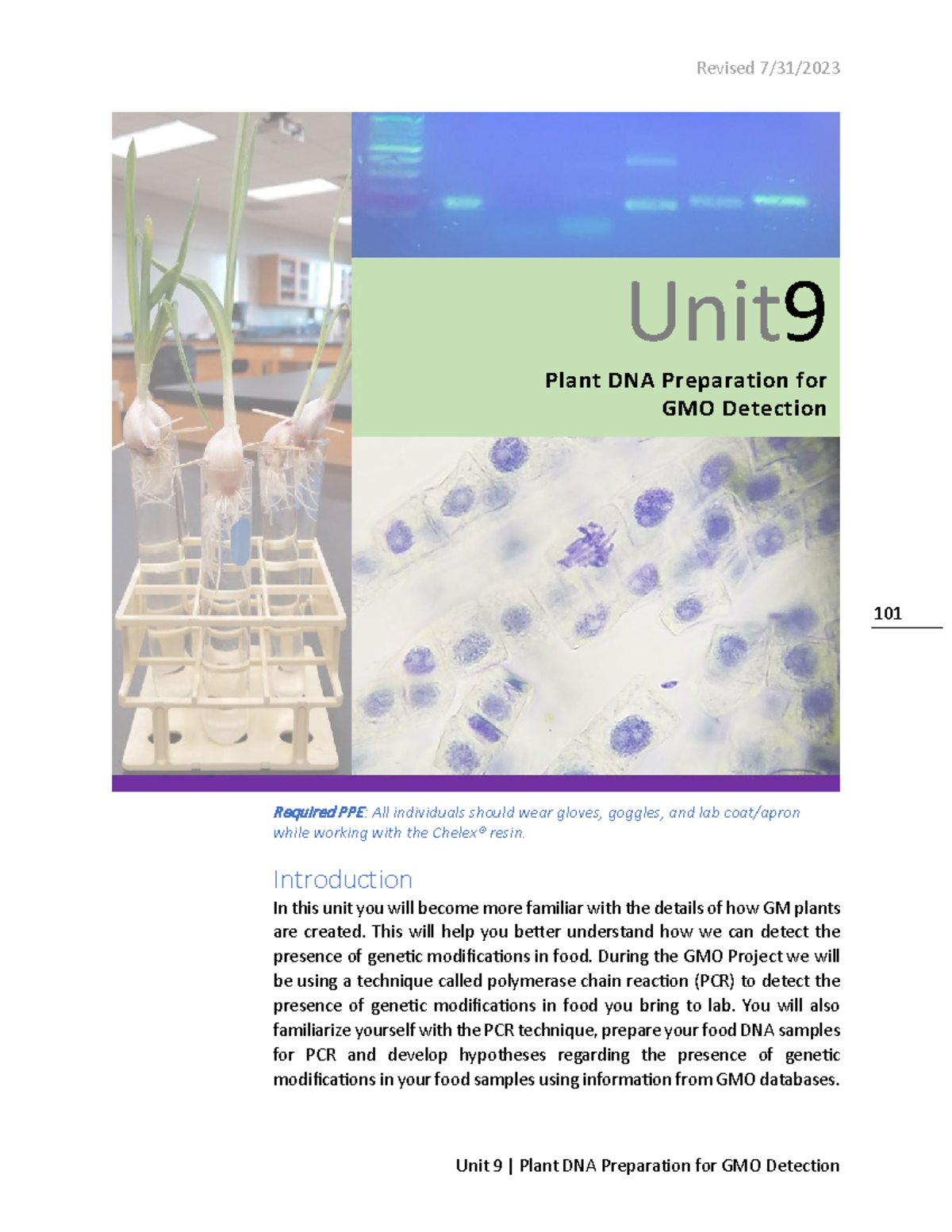 Unit 9 - Unit 9 | Plant DNA Preparation for GMO Detection 101 Required ...