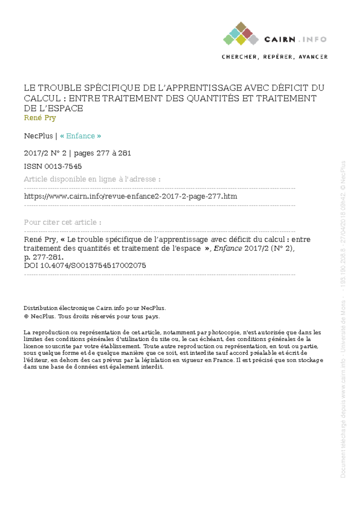 TSA Dyscalculie - littérature Troubles développementaux de la ...