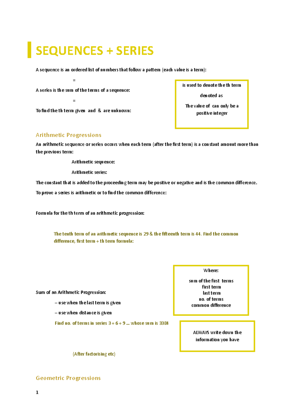 Sequences + Series Rules - SEQUENCES + SERIES A sequence is an ordered ...