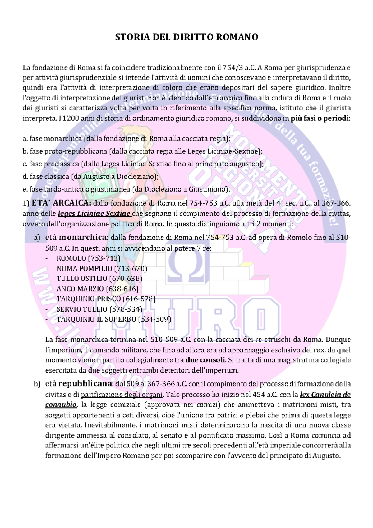 Storia del diritto romano completoo - STORIA DEL DIRITTO ROMANO La ...
