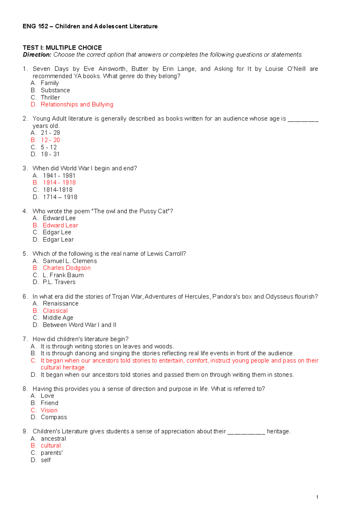 ENG 152.docx - CAD questionnaire with answers. - ENG 152 – Children and ...