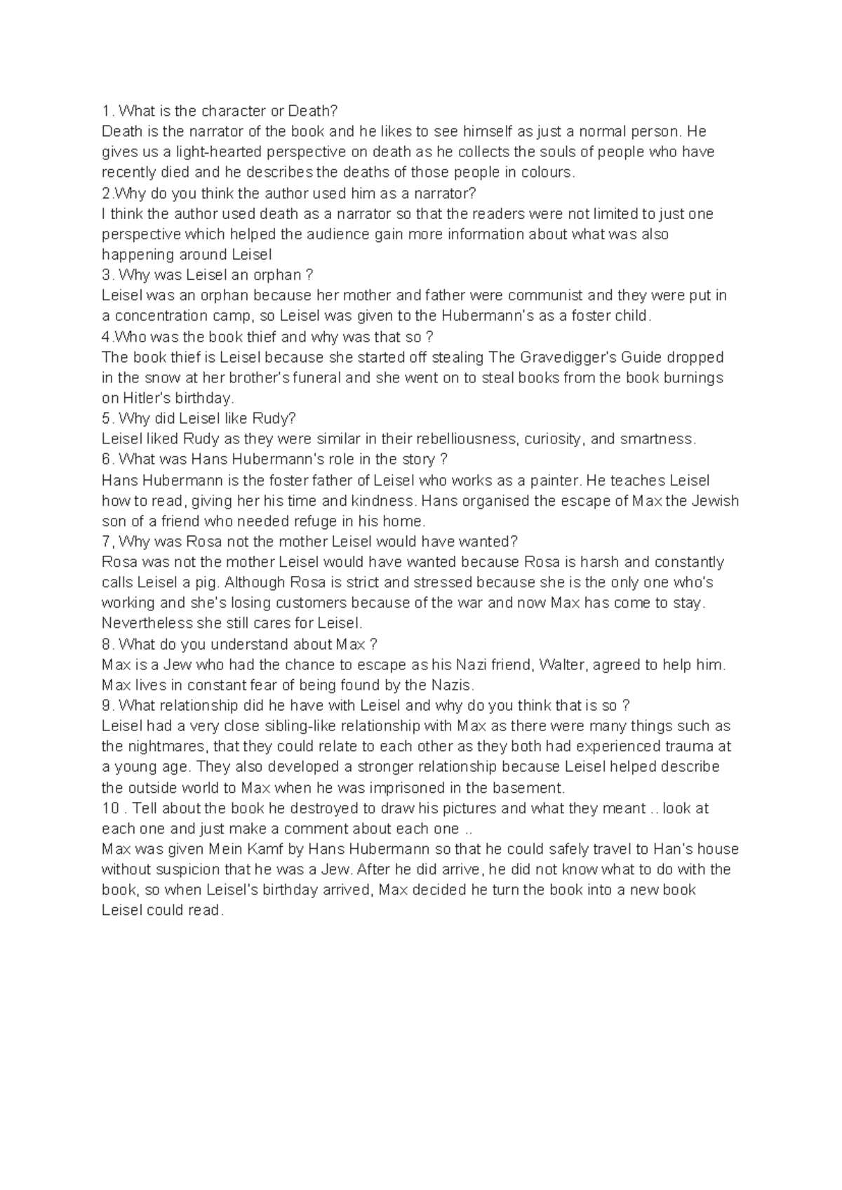 Book thief comprehension upload - What is the character or Death? Death ...