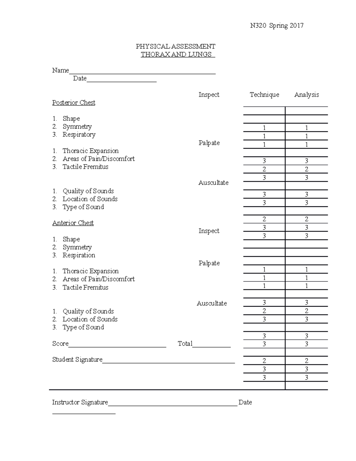 Physical Assessment LAB Practicum - PHYSICAL ASSESSMENT THORAX AND ...