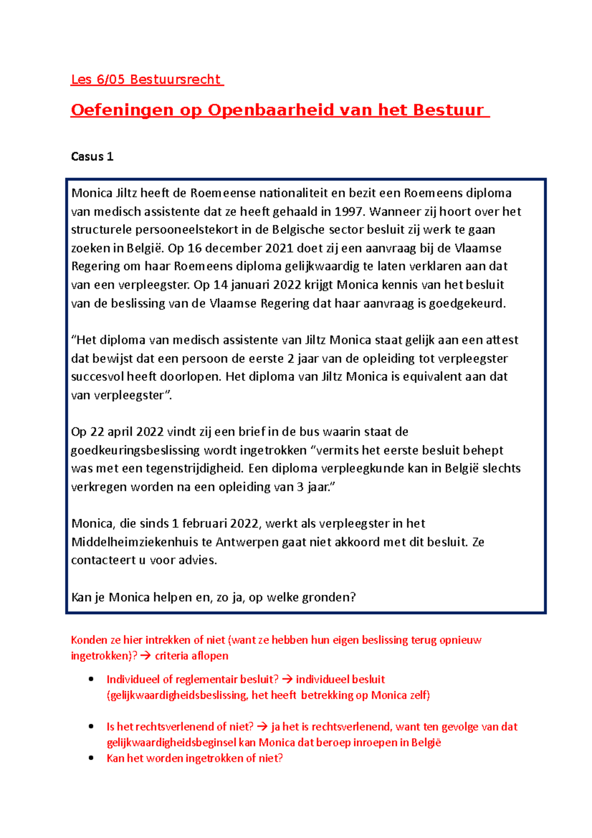 Les 6 - oefeningen van in de les over openbaarheid van bestuur; door ...