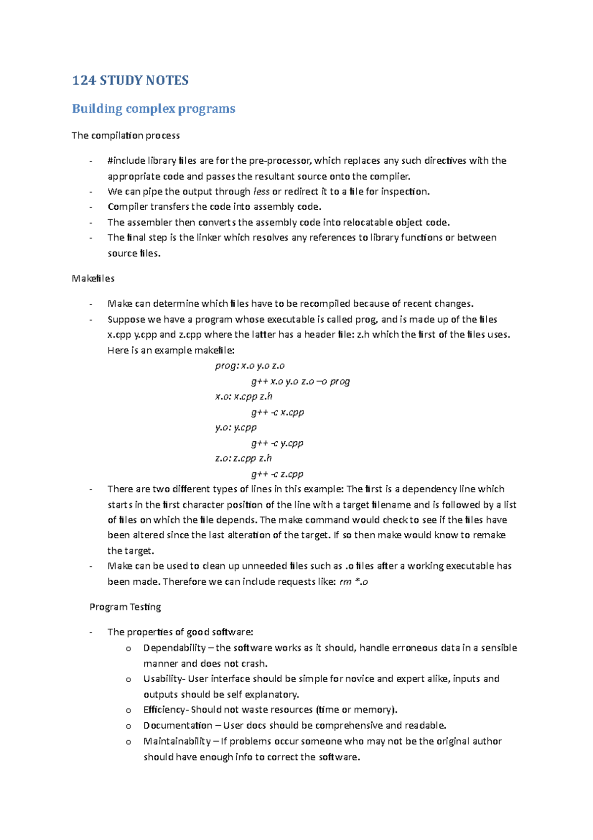 Lecture notes, lectures all - 124 STUDY NOTES Building complex programs ...