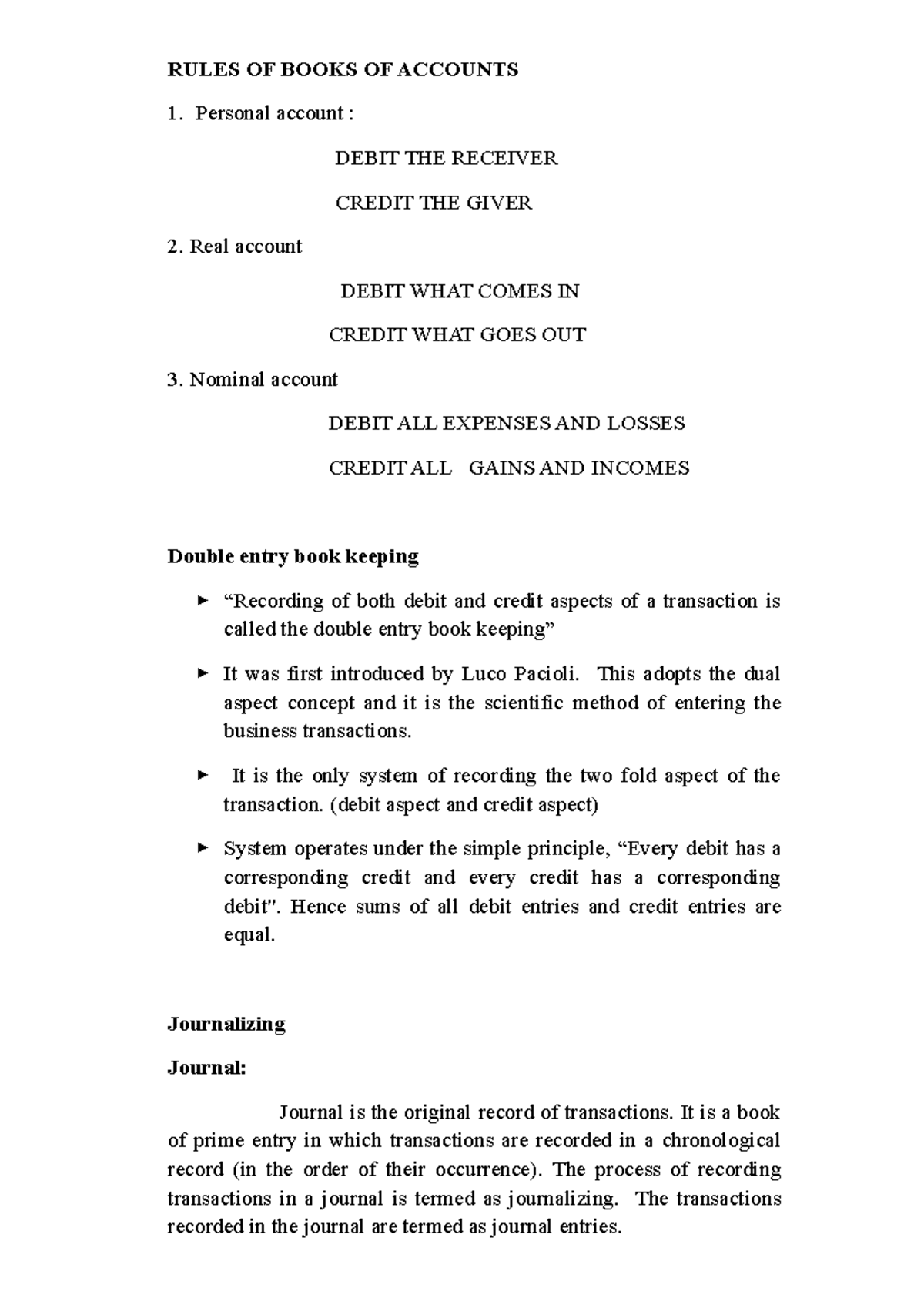 Rules OF Books OF Accounts RULES OF BOOKS OF ACCOUNTS Personal
