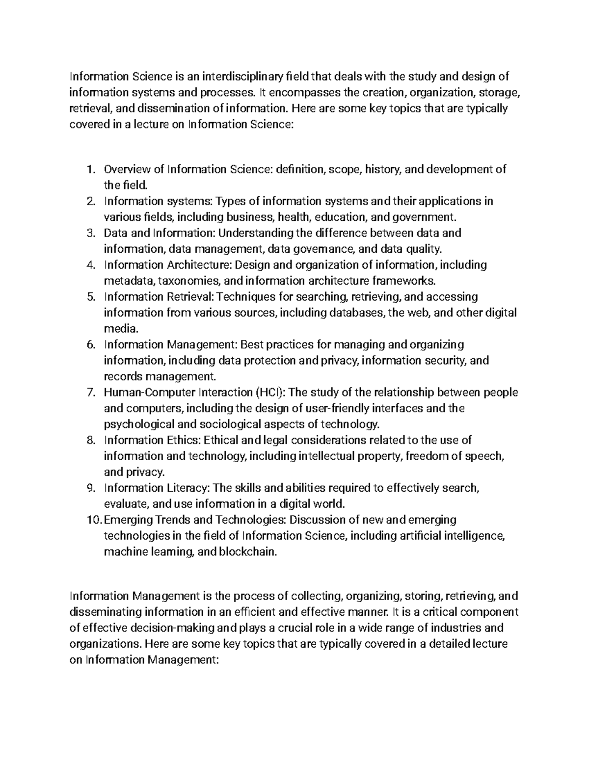 Information science lecture notes - Information Science is an ...