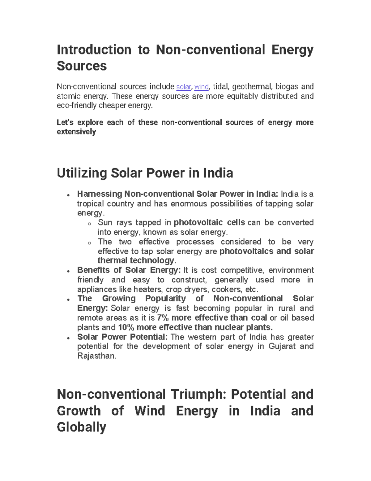 Non conventional sources of energy - Introduction to Non-conventional ...