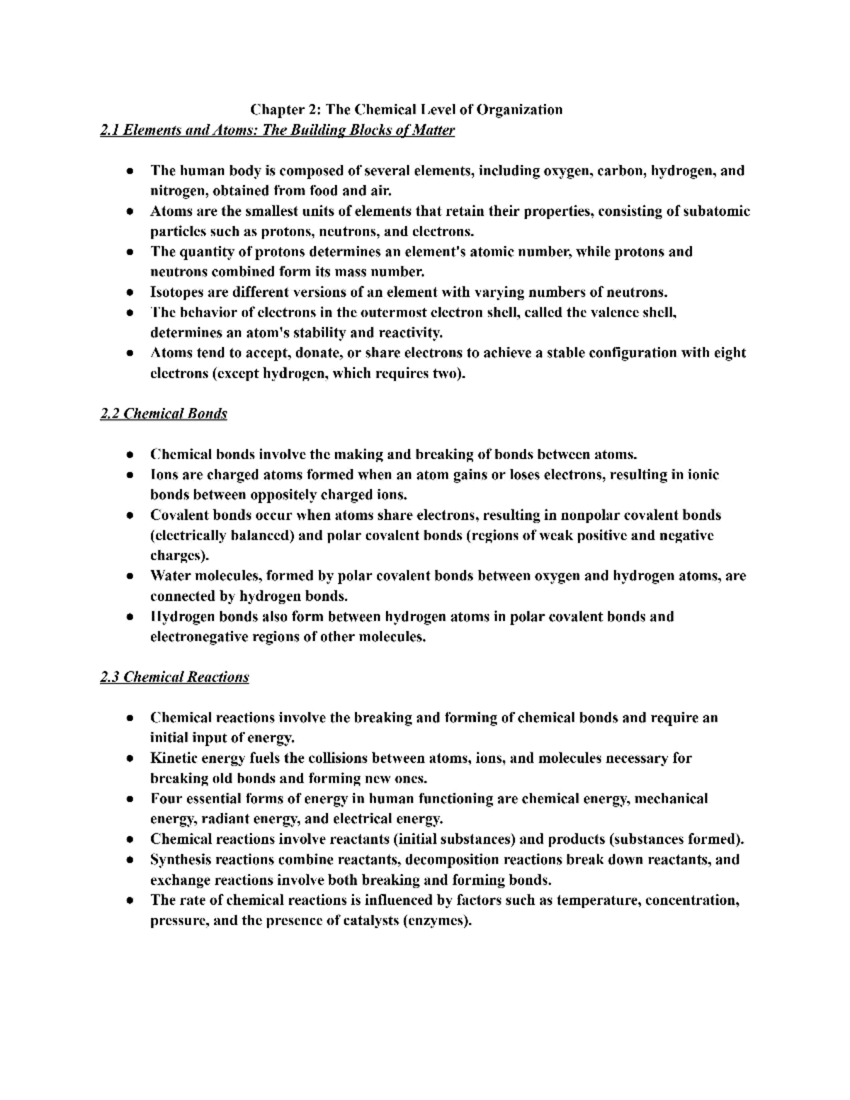 Chapter 2- The Chemical Level of Organization - Studocu