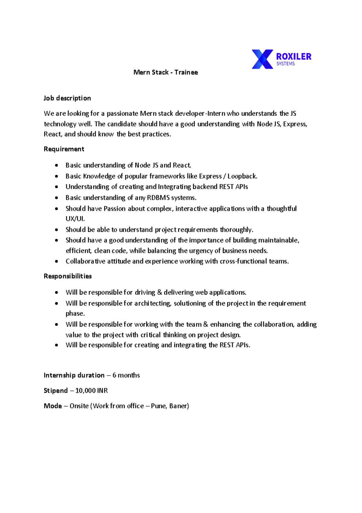 Mern stack JD - Mern Stack - Trainee Job description We are looking for ...