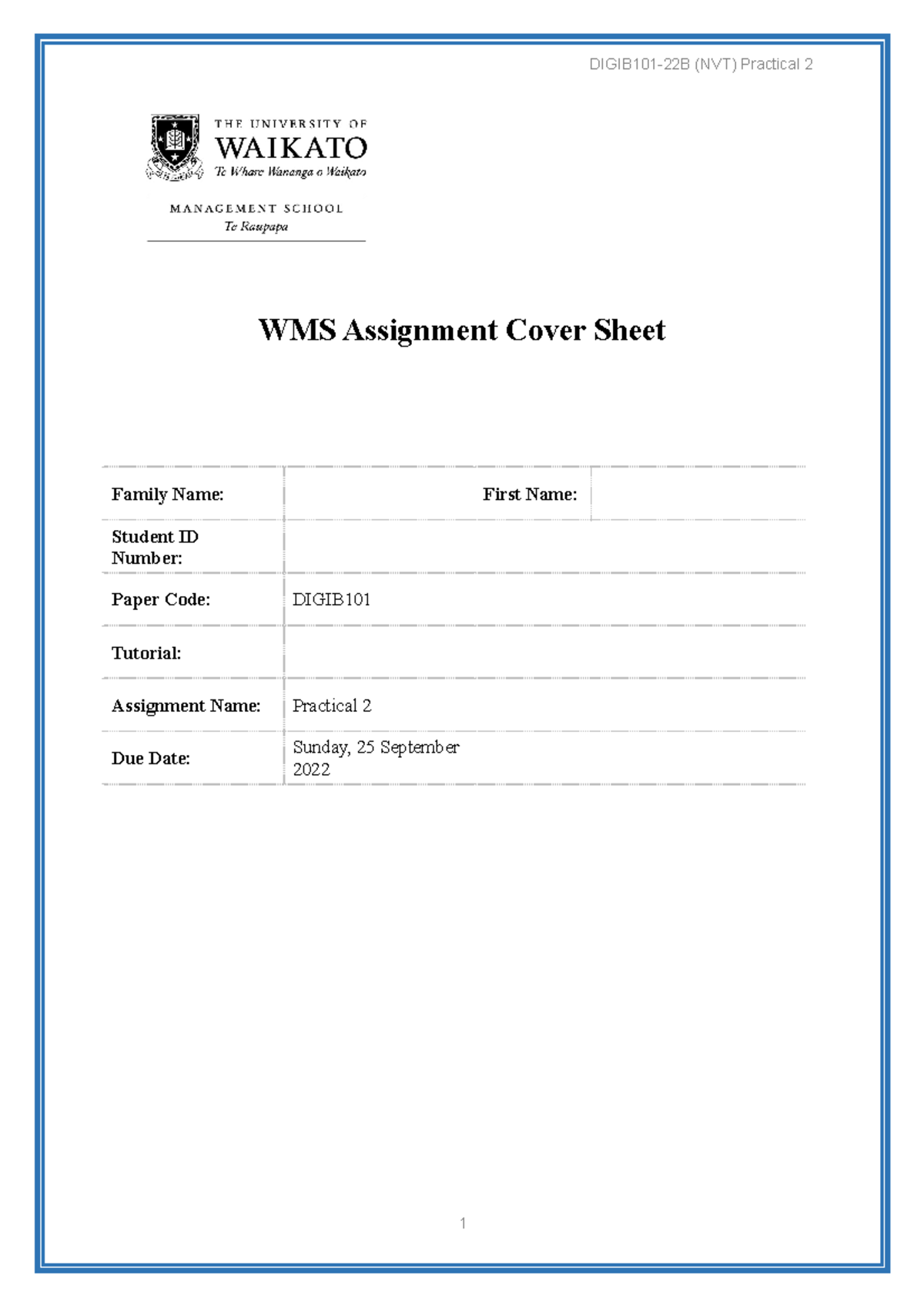DIGIB101-22B Practical 2 Hand-in - WMS Assignment Cover Sheet Family ...