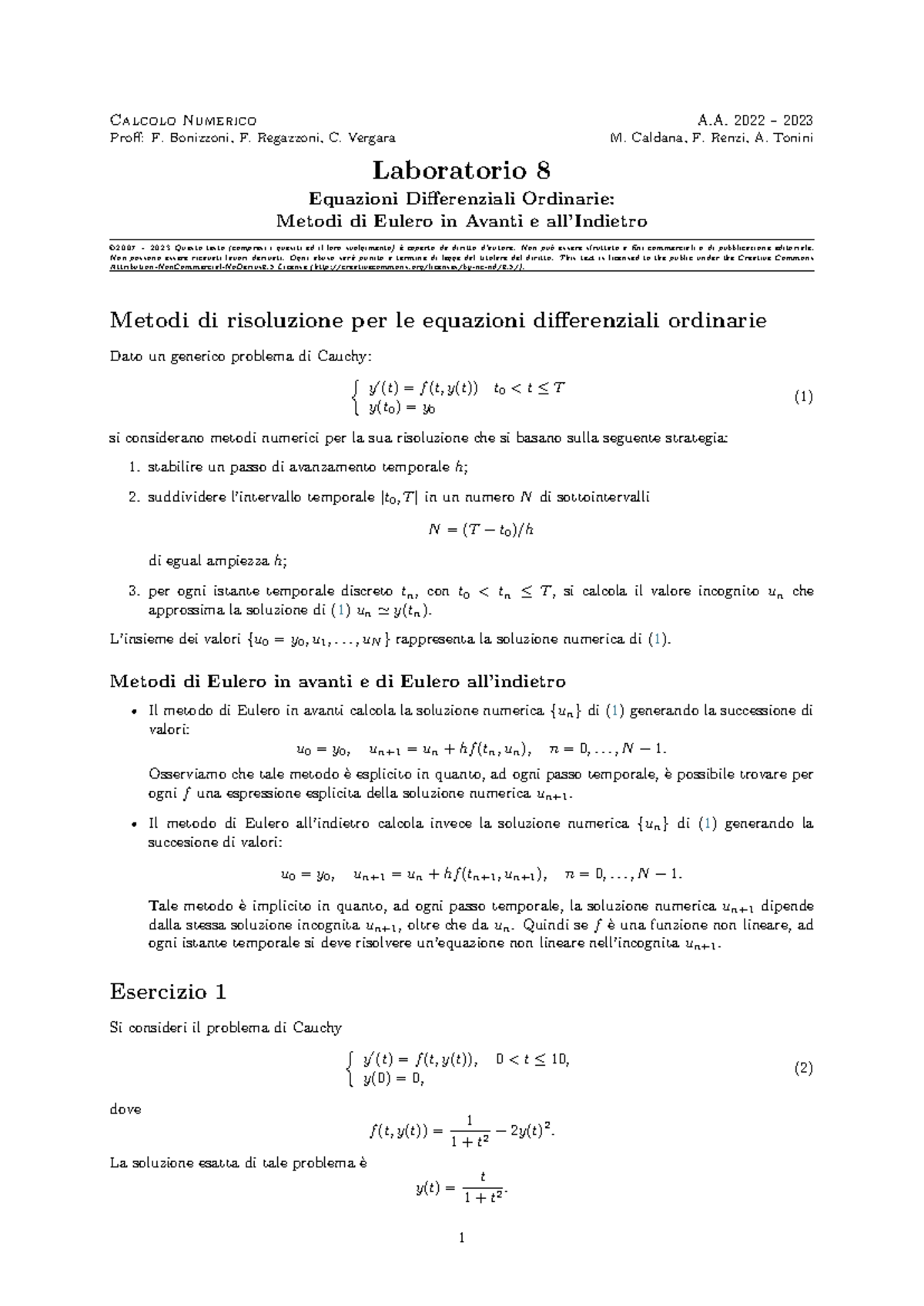 Lab08 matlab per calcolo numerico - Calcolo Numerico A. 2022 – 2023 ...
