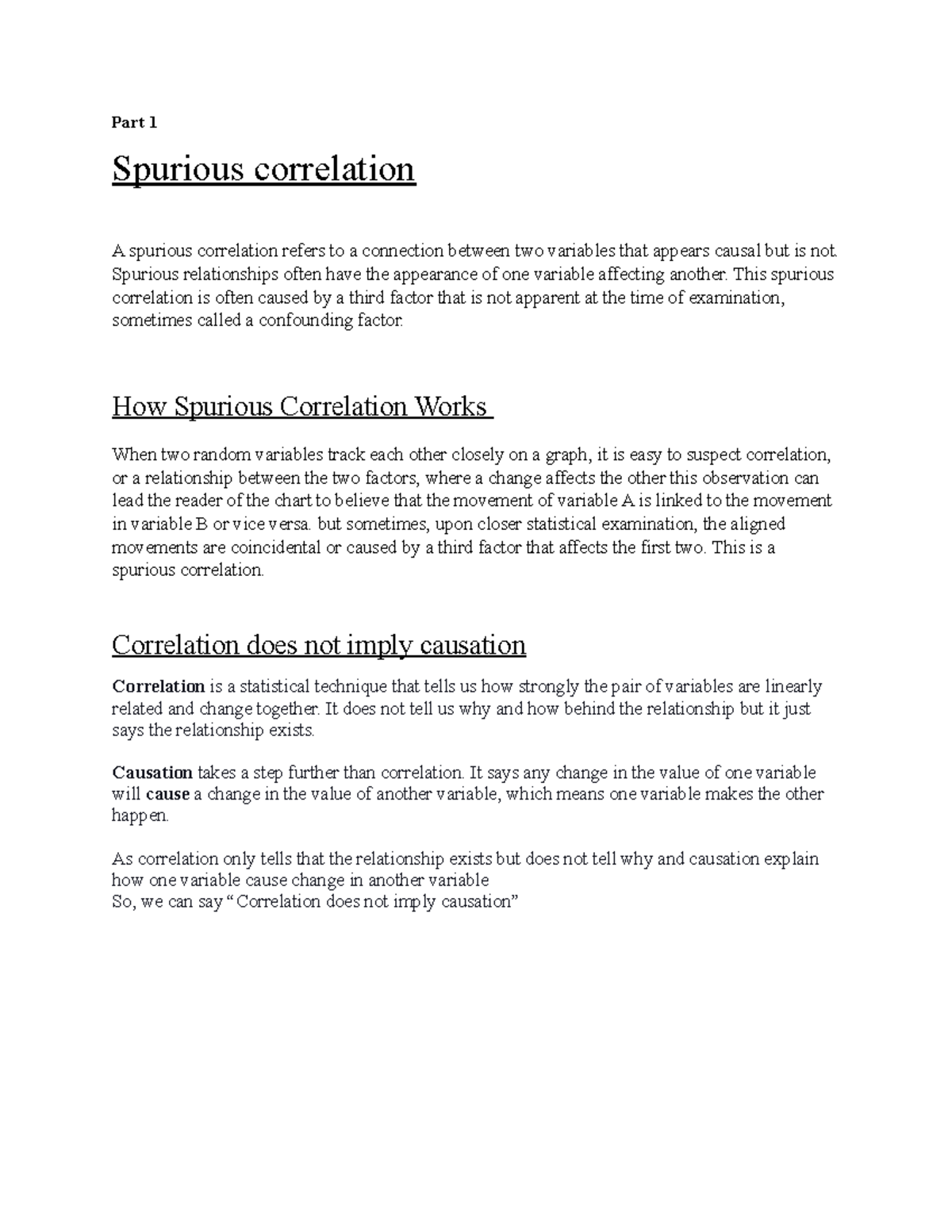 Spurious correlation - Extra - Part 1 Spurious correlation A spurious ...