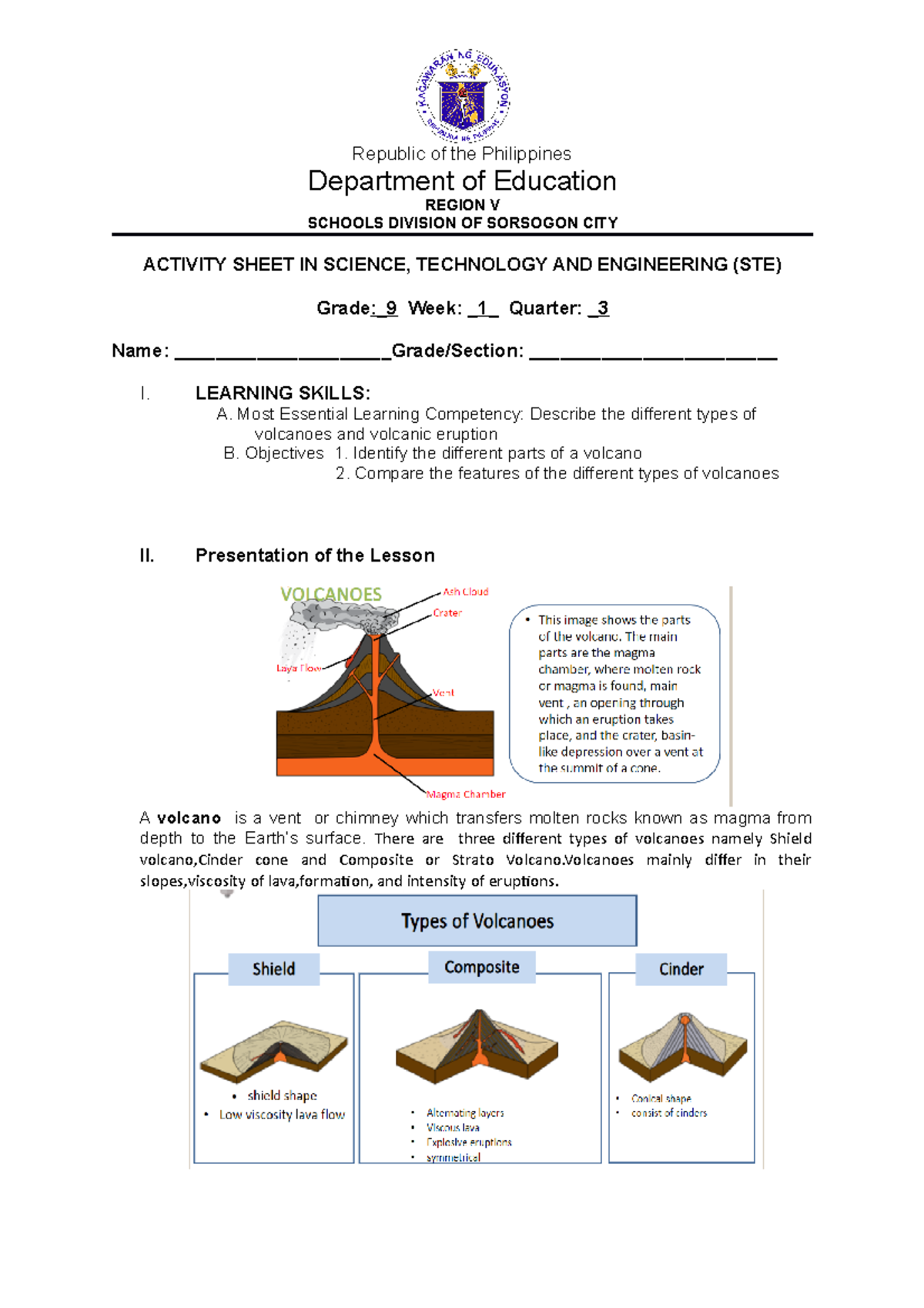 E-LAS-Q3wk1Earth 9 - activity 1 grade 9 - Republic of the Philippines ...