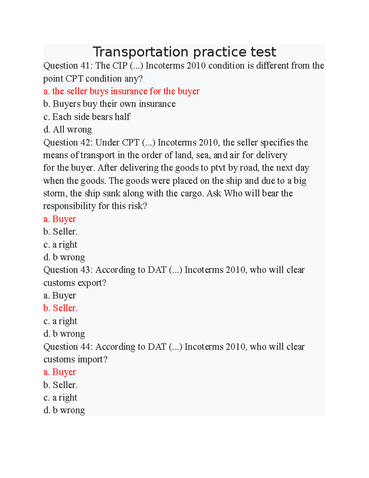 Transportation practice test - Transportation practice test Question 41 ...