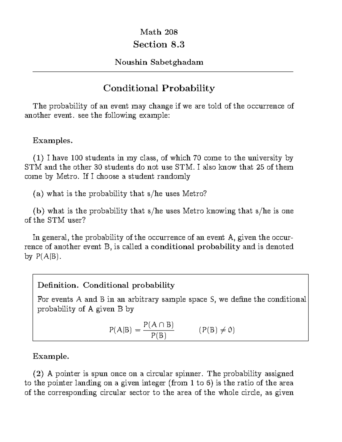 Math208 8.3 probability notes - Math 208 Section 8. Noushin Sabetghadam ...